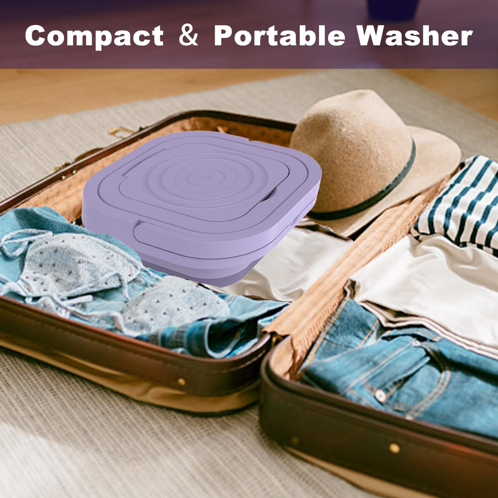 Portable Washing Machine, 2 in 1 Mini Foldable Washer with Spin Dryer Small Bucket, 8L Large Intelligent Laundry Machine for Baby Clothes, Underwear, Apartment, Camping, RV, Gift, Travel, Purple