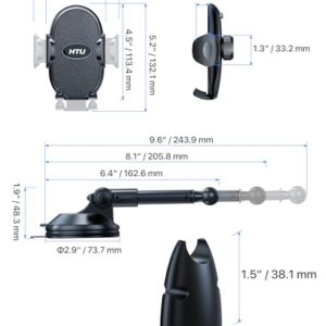 【Military-Grade Stable Suction】 Cell Phone Holder for Car,【Flexible Telescopic Arm】 360° Rotatable Stand Dashboard Windshield Cellphone Mount for iPhone 15 14 13 12 Samsung Smartphone Truck, Black