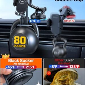 【Military-Grade Stable Suction】 Cell Phone Holder for Car,【Flexible Telescopic Arm】 360° Rotatable Stand Dashboard Windshield Cellphone Mount for iPhone 15 14 13 12 Samsung Smartphone Truck, Black