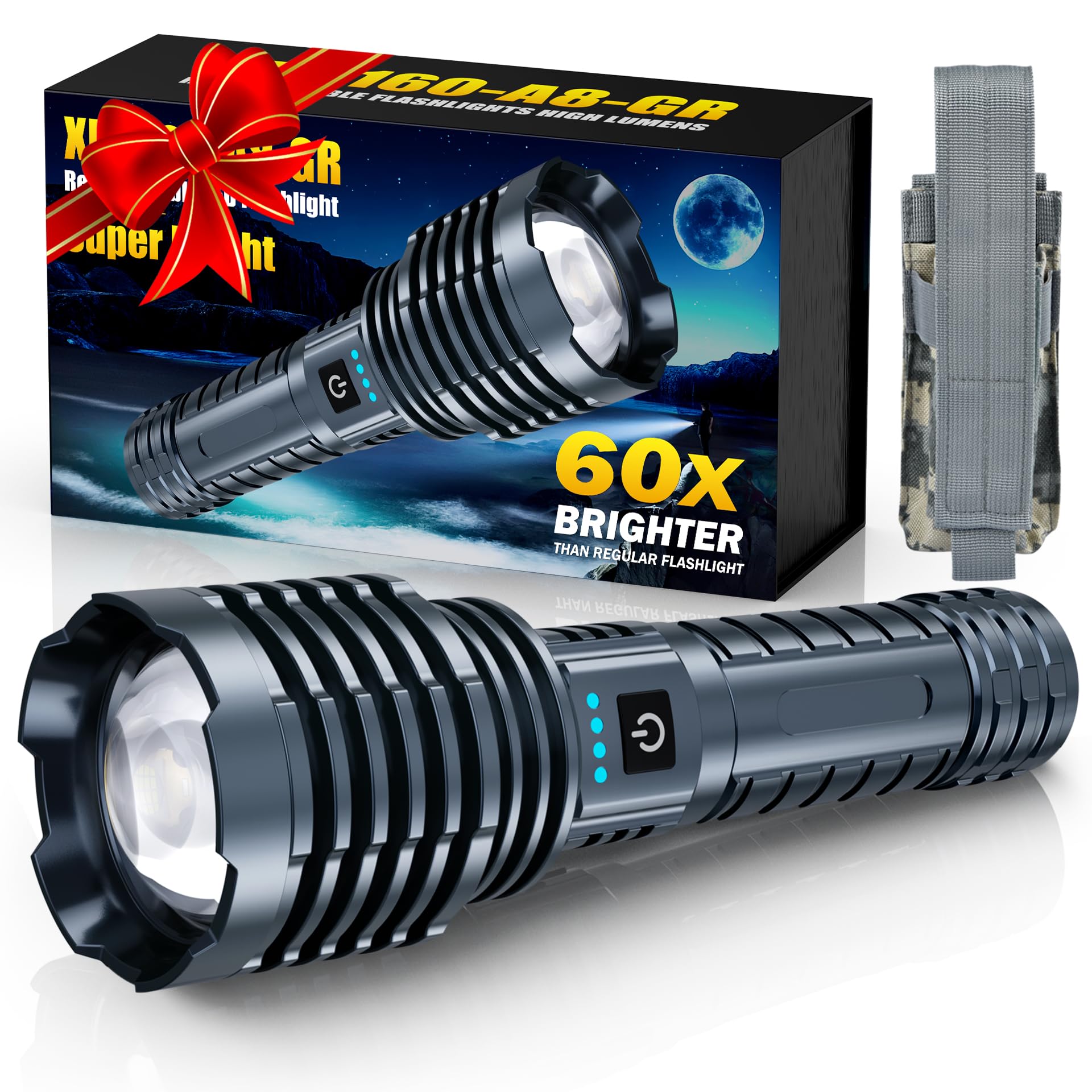 Super Bright Rechargeable Flashlights 1200000 High Lumen, Powerful LED Flashlight, IPX7 Waterproof Floodlight & Spotlight Flashlight 2-in-1 W/5 Modes for Camping, Emergency, Search & Rescue