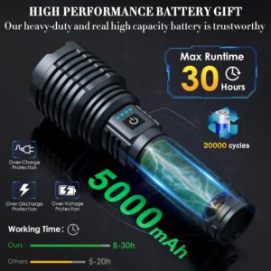 Super Bright Rechargeable Flashlights 1200000 High Lumen, Powerful LED Flashlight, IPX7 Waterproof Floodlight & Spotlight Flashlight 2-in-1 W/5 Modes for Camping, Emergency, Search & Rescue