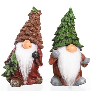 funoasis 2pcs resin christmas tree gnomes handmade gnome statues adorable decor for table shelf fireplace tiered tray and shelf xmas figurines