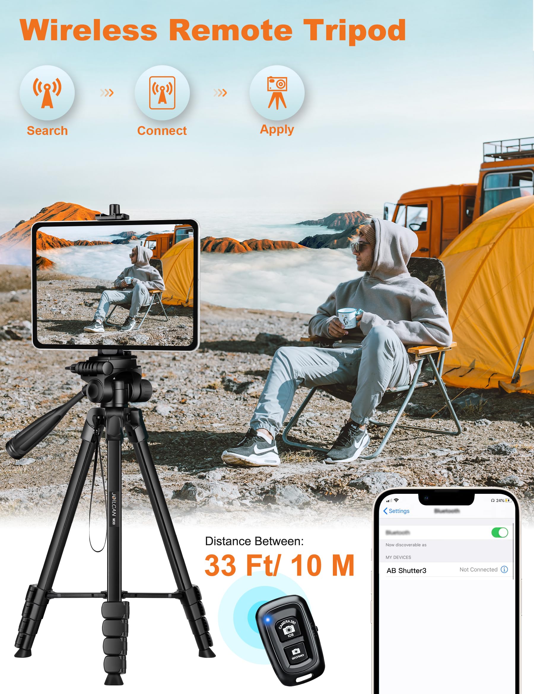 JOILCAN Phone Tripod Stand, 68" Tripod for iPad iPhone Tablet with Remote Universal Holder Carry Bag, Travel Aluminum Tripod for Video Recording Photos Vlogging Compatible with iPad Pro iPhone Camera