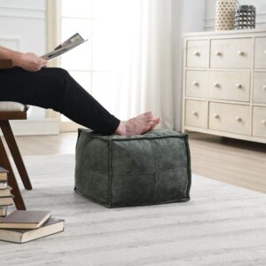 C COMFORTLAND Square Ottoman Pouf (No Filler), Faux Leather Poofs, Ottomans Foot Rest, Floor Foot Stools, Unstuffed Bean Bag Poufs Cover with Storage for Living Room, Bedroom Grey