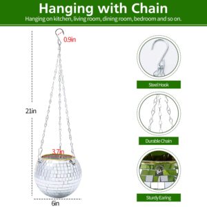 FGBNM 1/2/3pcs Disco Ball Planter, 4"/6"/8" Planter, Silver/Rose Gold Planter, Disco Ball Plant Hanger with Hanging Rope, Hanging Chain, Hook, Circle and Extra Mirror Pieces (6" Silver, 1pcs)