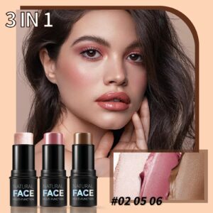 Contour Stick, Highlighter Stick, Blush Stick Set - Creamy Formula for Sculpting, Gleaming and Flushing the Face. All-in-One Contouring, Illuminating, Rouge Makeup Collection Sticks to Achieve Dimensional, Chiseled Facial Features and Refined Sculpted Loo