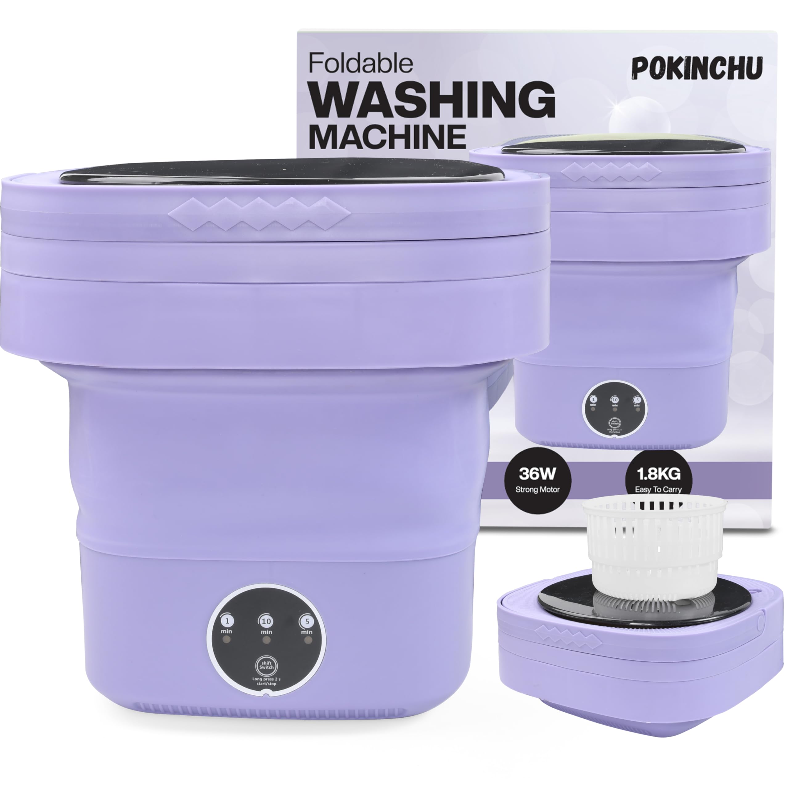 Foldable Portable Washing Machine - Mini Washer & Dryer Combo Washing Machine Suitable for Small Clothes Socks & Underwear, Collapsible Wash Machine for Baby Clothes Apartments Dorm & Travel - Purple