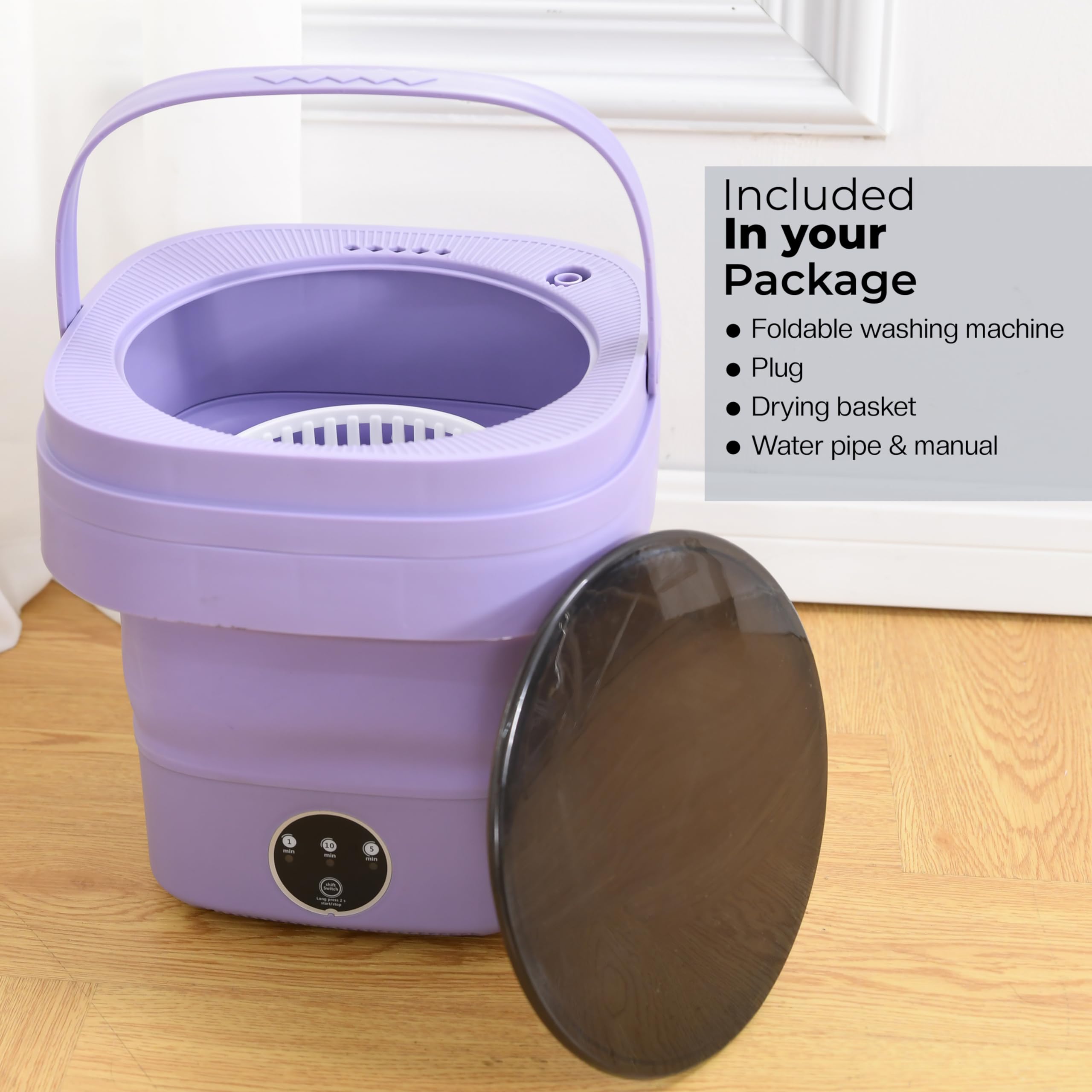 Foldable Portable Washing Machine - Mini Washer & Dryer Combo Washing Machine Suitable for Small Clothes Socks & Underwear, Collapsible Wash Machine for Baby Clothes Apartments Dorm & Travel - Purple