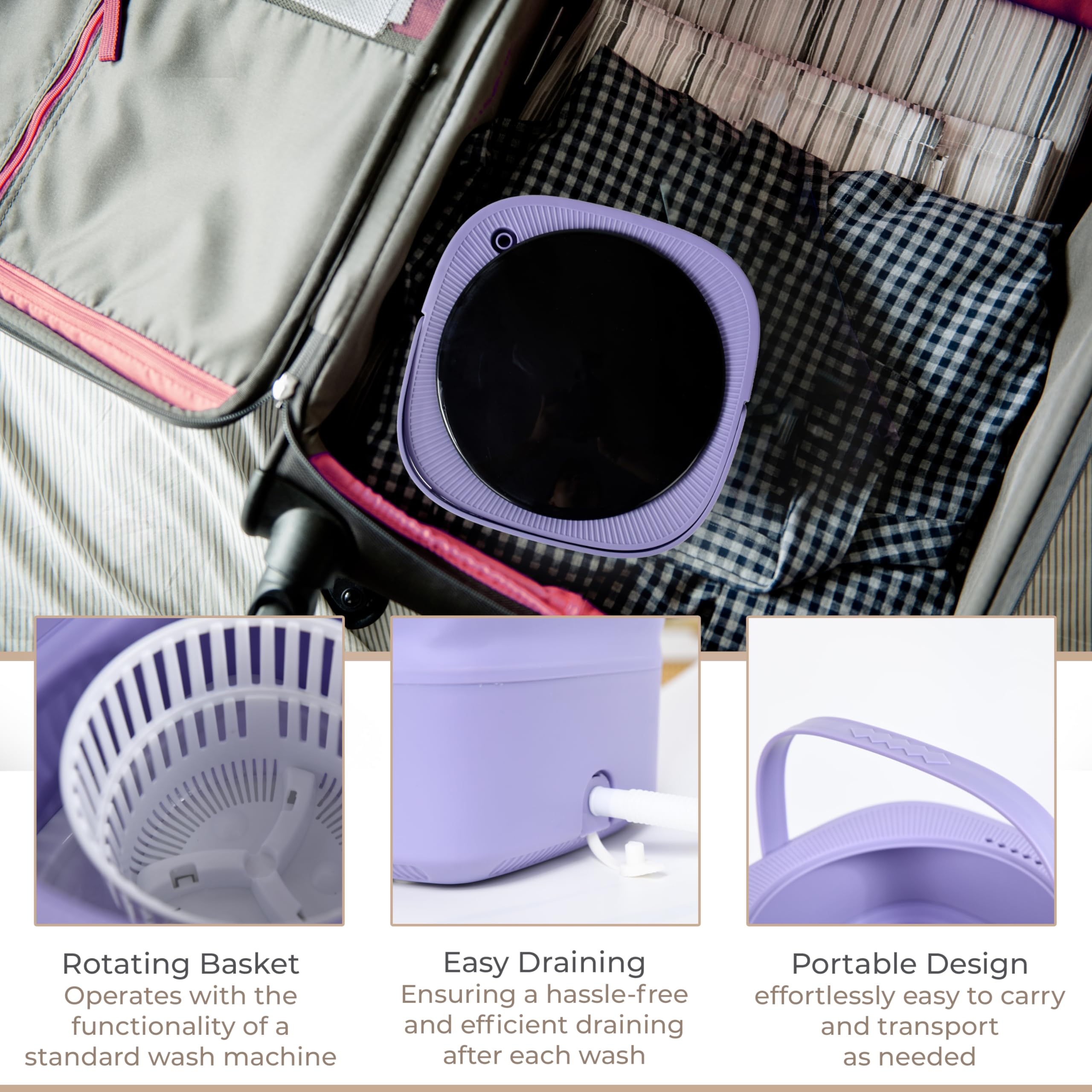 Foldable Portable Washing Machine - Mini Washer & Dryer Combo Washing Machine Suitable for Small Clothes Socks & Underwear, Collapsible Wash Machine for Baby Clothes Apartments Dorm & Travel - Purple