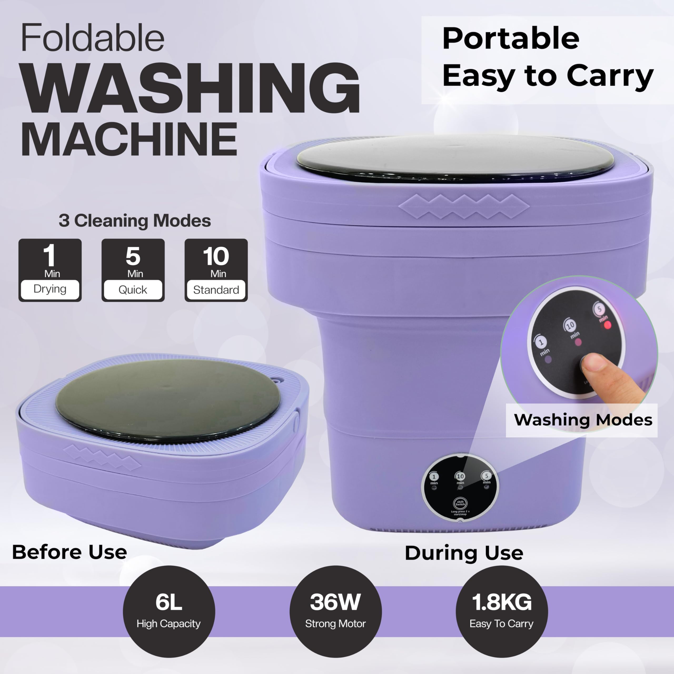 Foldable Portable Washing Machine - Mini Washer & Dryer Combo Washing Machine Suitable for Small Clothes Socks & Underwear, Collapsible Wash Machine for Baby Clothes Apartments Dorm & Travel - Purple