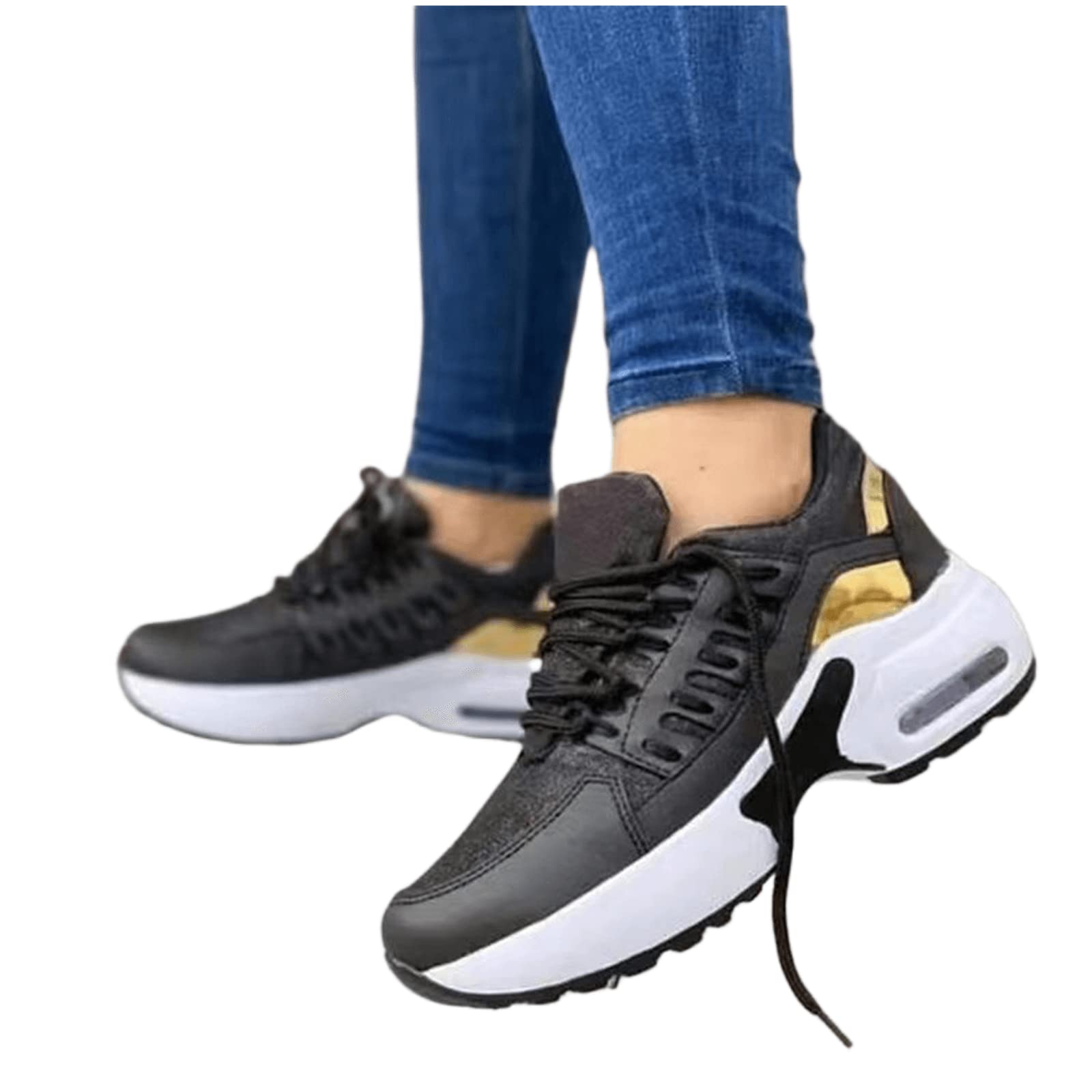 Ladmiple Sneakers For Women Black And GreenWomens Walking Running Shoes Athletic Non Slip Tennis Fashion Sneakers Slip On Casual Comfort Breathable Gym Platform Shoes