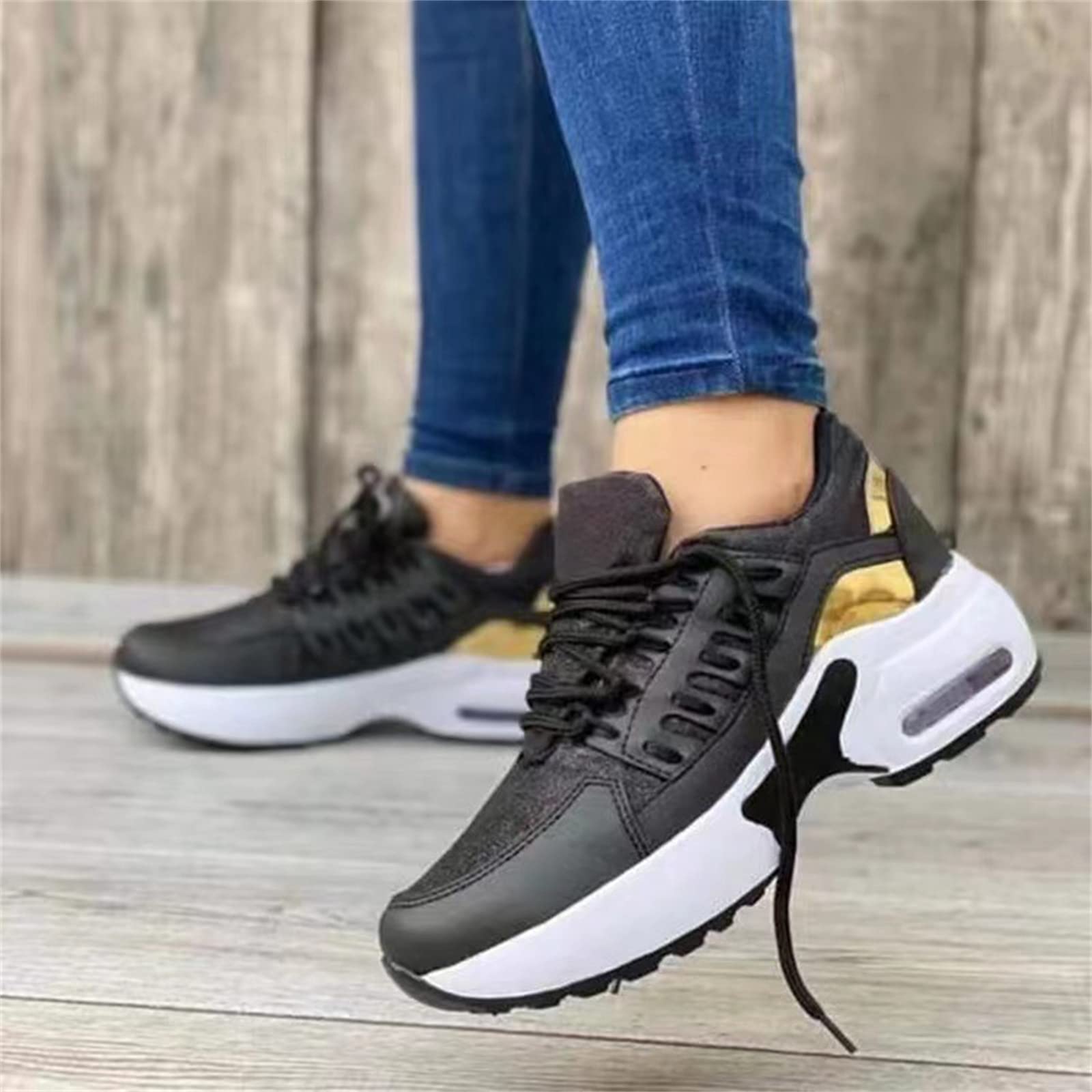 Ladmiple Sneakers For Women Black And GreenWomens Walking Running Shoes Athletic Non Slip Tennis Fashion Sneakers Slip On Casual Comfort Breathable Gym Platform Shoes