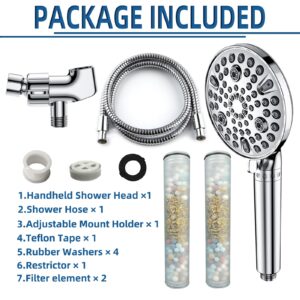 High Pressure Handheld Shower Head 4.7" Large, 10-mode Detachable Shower Head with Hard Water Filter & Adjustable Bracket, Anti-clog & Powerful to Clean Tile & Pets, with 80" Hose - Polished Chrome