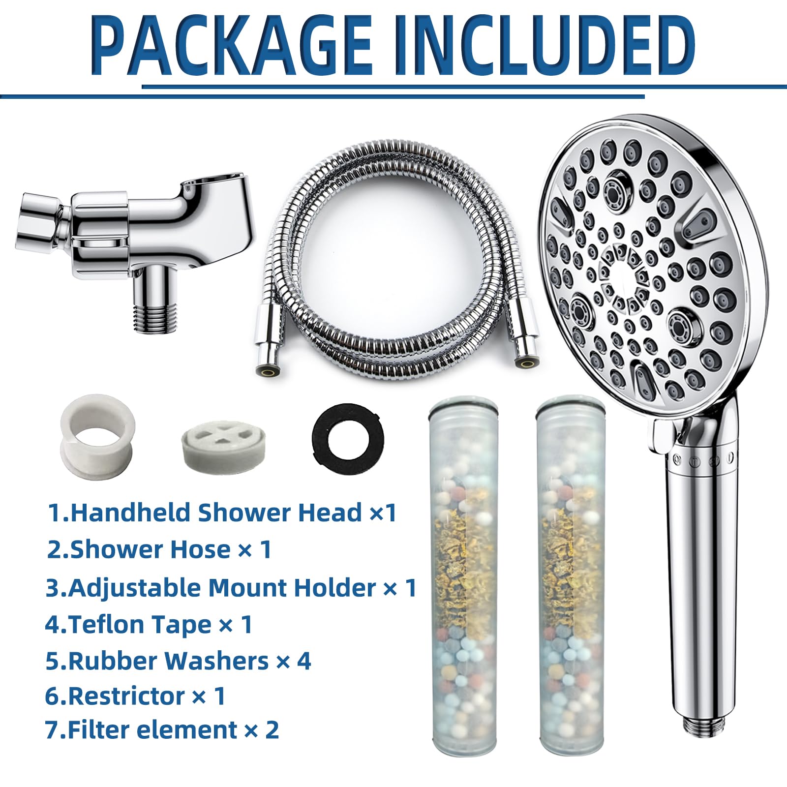 High Pressure Handheld Shower Head 4.7" Large, 10-mode Detachable Shower Head with Hard Water Filter & Adjustable Bracket, Anti-clog & Powerful to Clean Tile & Pets, with 80" Hose - Polished Chrome