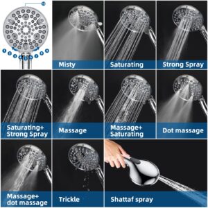 High Pressure Handheld Shower Head 4.7" Large, 10-mode Detachable Shower Head with Hard Water Filter & Adjustable Bracket, Anti-clog & Powerful to Clean Tile & Pets, with 80" Hose - Polished Chrome