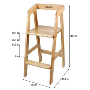 PandaEar Wooden High Chair for Toddlers, Adjustable Child Highchair Feeding Chair with Removable Cushion & Steps for Kids Dining, Eating, Studying