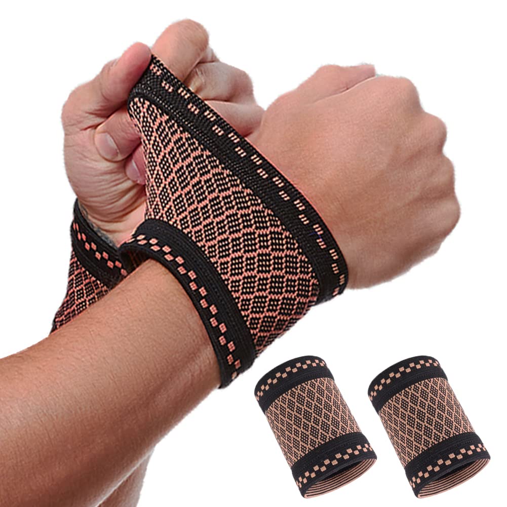 Copper Wrist Compression Sleeves (2Pcs), Compression Wrist Brace Wrist Support for Improved Circulation, Recovery, Elastic Wrist Bands for Men and Women Sport, Tendonitis, Arthritis, Carpal Tunnel-M