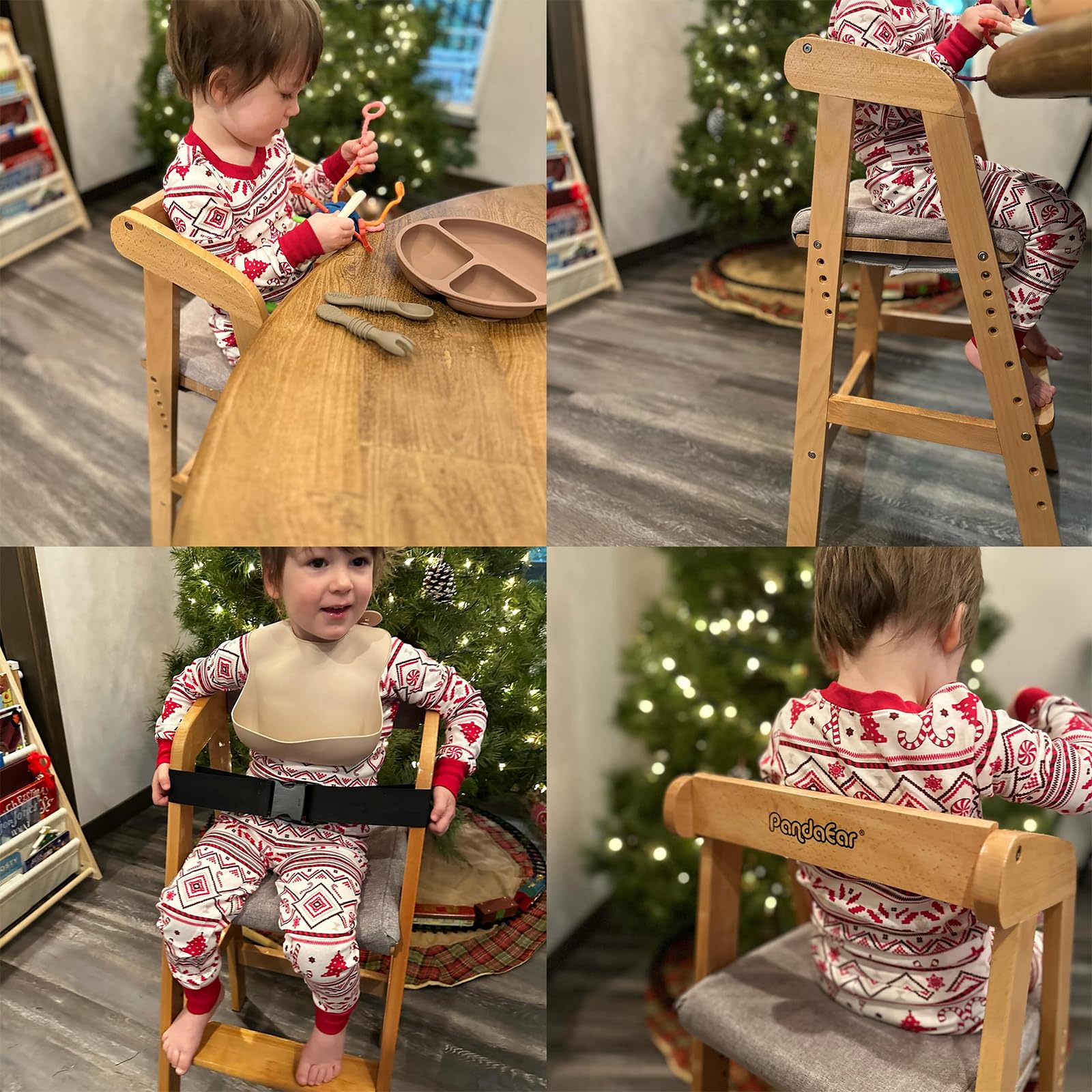 PandaEar Wooden High Chair for Toddlers, Adjustable Child Highchair Feeding Chair with Removable Cushion & Steps for Kids Dining, Eating, Studying