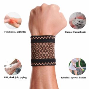 Copper Wrist Compression Sleeves (2Pcs), Compression Wrist Brace Wrist Support for Improved Circulation, Recovery, Elastic Wrist Bands for Men and Women Sport, Tendonitis, Arthritis, Carpal Tunnel-M