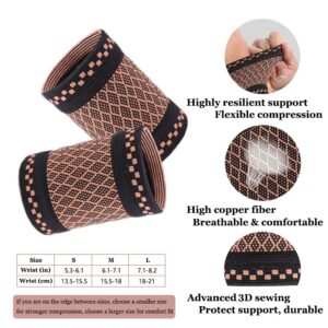 Copper Wrist Compression Sleeves (2Pcs), Compression Wrist Brace Wrist Support for Improved Circulation, Recovery, Elastic Wrist Bands for Men and Women Sport, Tendonitis, Arthritis, Carpal Tunnel-M