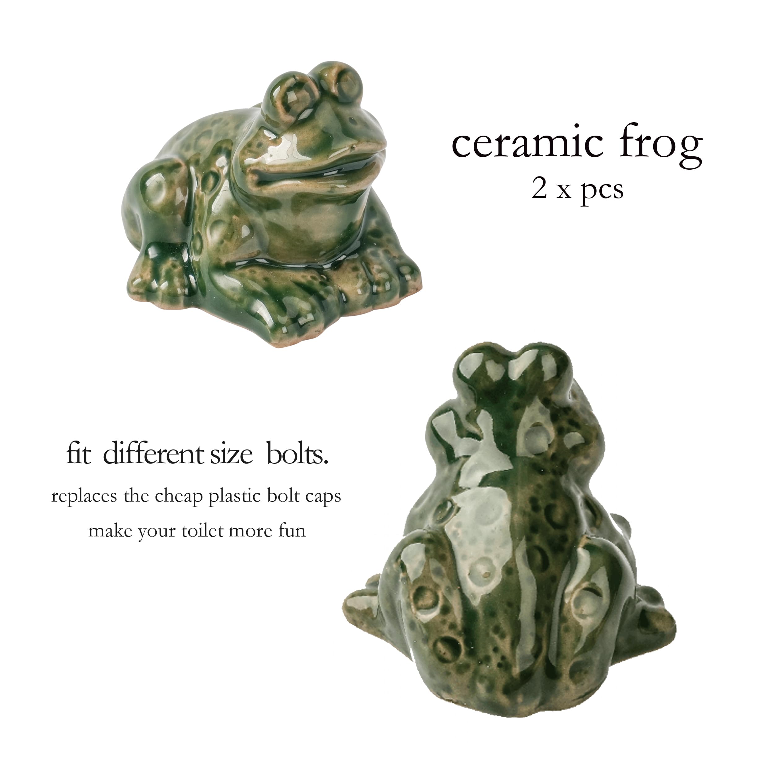 Toilet Bolt Caps, Decorative Toilet Bolt Covers, Ceramic Cute Frog Covers Toilet Bolts Bathroom Decor Easy installation Set of 2(Green frog)