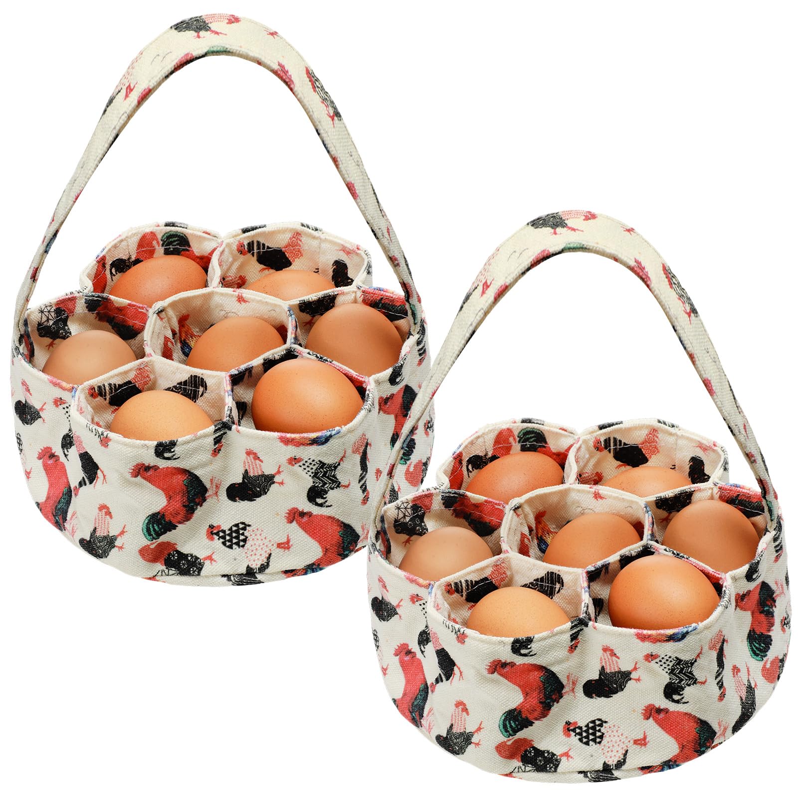 2 Pieces Egg Bags Egg Basket Mini Egg Collecting Basket Egg Gathering Basket with 7 Pouches for Farmhouse Chicken Hen Duck Goose Housewife Garden Transporting Storage, 8 x 2.6 Inch (Cute)