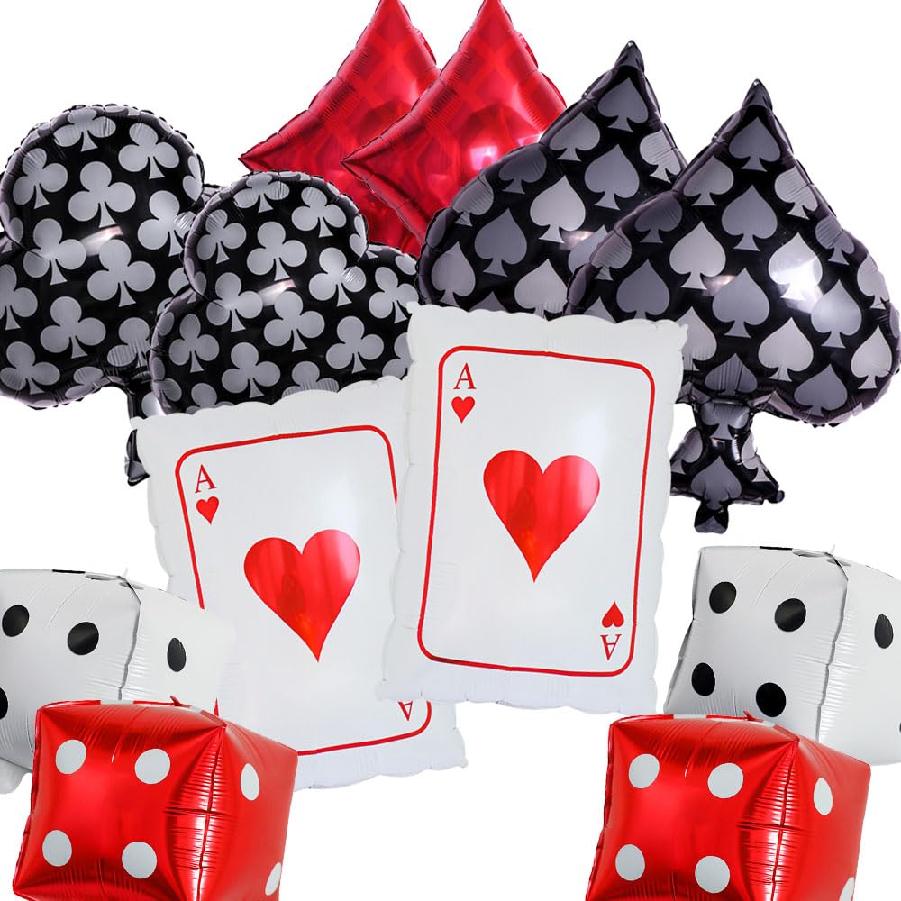 Casino theme party supplies foil balloons Las Vegas theme party Poker night party supplies,Heart Spade Diamond Club Shaped Balloons and Dice Shaped Balloons for casino theme birthday decoration