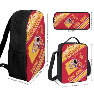 Quzeoxb Custom Kansas City Backpack 3Pcs Personalized School Backpacks with Lunch Box Pen Pouch Gift for Boys Girls