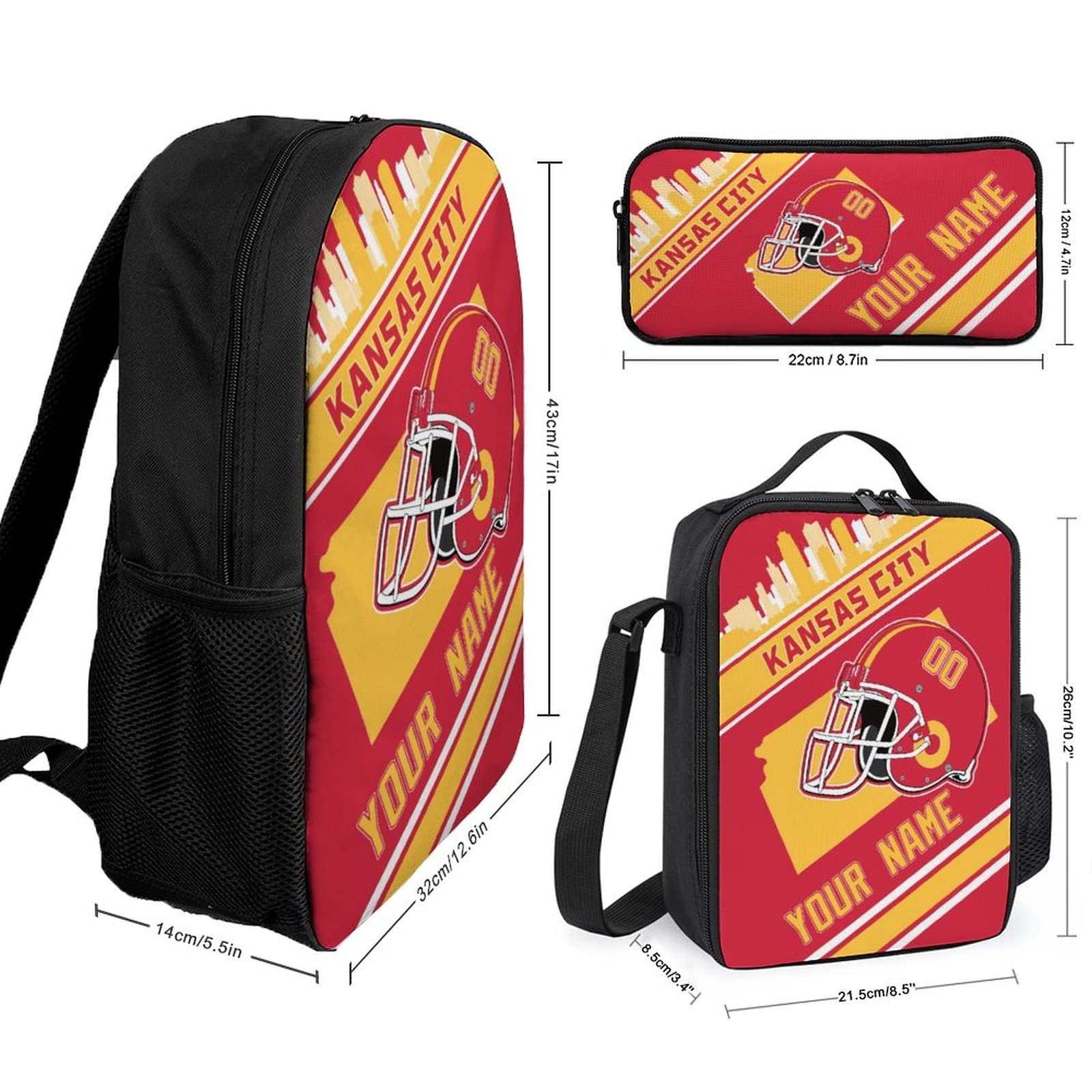 Quzeoxb Custom Kansas City Backpack 3Pcs Personalized School Backpacks with Lunch Box Pen Pouch Gift for Boys Girls