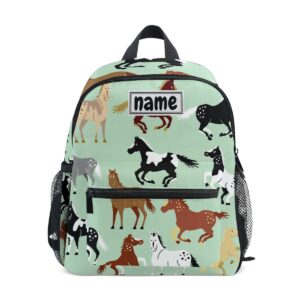 glaphy custom kid's name backpack, horse animals toddler backpack for daycare travel, personalized name preschool bookbags for boys girls