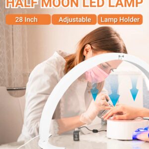 Jectse Half Moon Desk Lamp, 28 Inch Nail Desk Lamp LED Half Moon Light Nail Light with 10 Brightness and 7 Colors, Dimmable Half Moon Lamp for Nails Lash Extension Tattoo (US Plug)