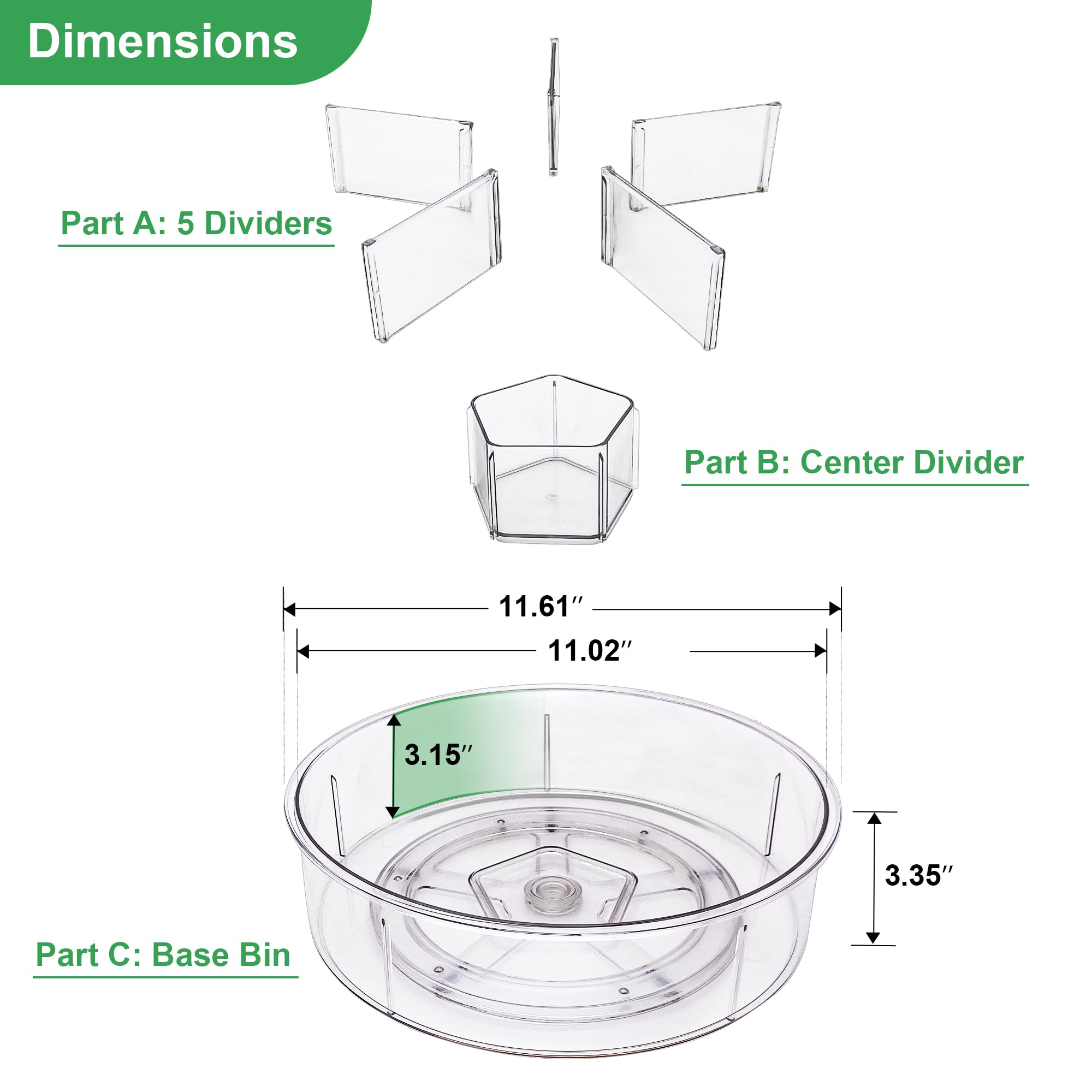 DIHUMK Lazy Susan Turntable Organizer for Cabinet Refrigerator and Pantry Countertop with Clear Large Spice Rack 2-Pack 11.6''