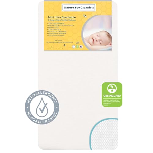 Nature Bee Organic's Breathable 2-Stage Mini Crib & Toddler Mattress I 100% Breathable I GreenGuard Gold Certified I 100% Hypoallergenic