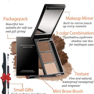 Eyebrow Powder Makeup Kit-3 Colors Eye Brow Powder Palette Long-Lasting Waterproof, Dark/light Brown Brow Filler, Fill & Sculpt Full Eyebrows for Women, With Mirror, Brow Brush & Razor-Set 02