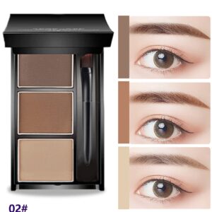 Eyebrow Powder Makeup Kit-3 Colors Eye Brow Powder Palette Long-Lasting Waterproof, Dark/light Brown Brow Filler, Fill & Sculpt Full Eyebrows for Women, With Mirror, Brow Brush & Razor-Set 02