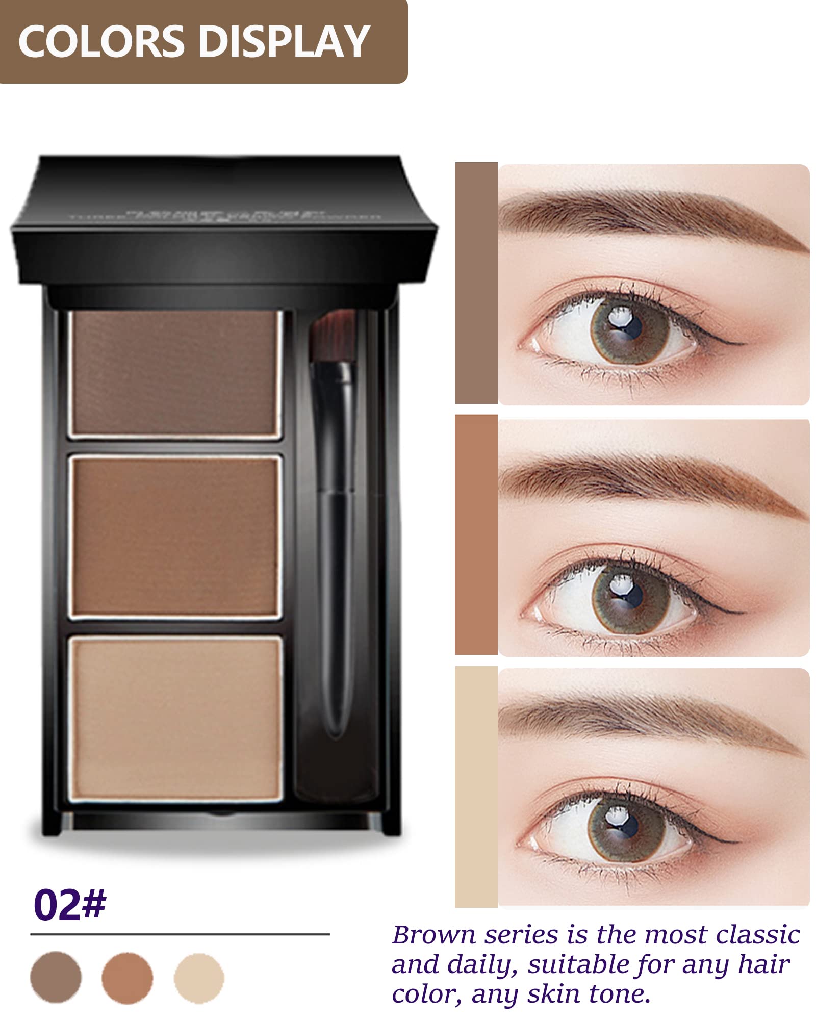 Eyebrow Powder Makeup Kit-3 Colors Eye Brow Powder Palette Long-Lasting Waterproof, Dark/light Brown Brow Filler, Fill & Sculpt Full Eyebrows for Women, With Mirror, Brow Brush & Razor-Set 02