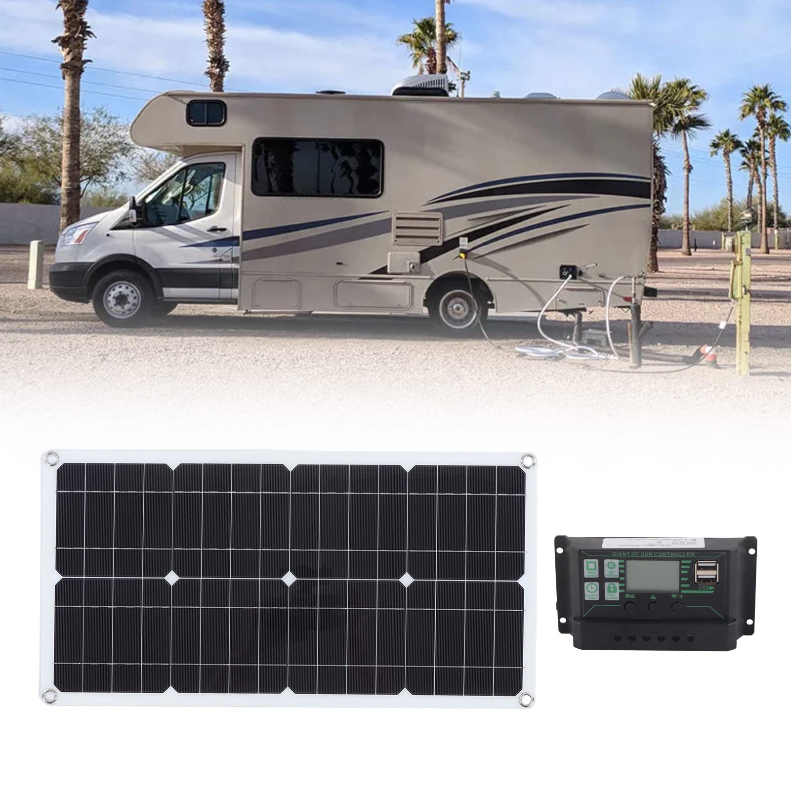 Solar Panel Kit 250W Monocrystalline Solar Panel Kit Solar Panel Controller Combo with 10A Charge Controller Dual USB Ports for RV Car Boat Battery Charging