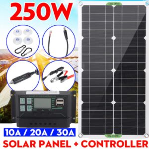 Solar Panel Kit 250W Monocrystalline Solar Panel Kit Solar Panel Controller Combo with 10A Charge Controller Dual USB Ports for RV Car Boat Battery Charging