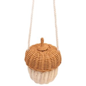 aunmas rattan woven basket, portable storage basket with pine cone shape hand crafted wall hanging box for lid photo prop room decoration (small shoulder bag)