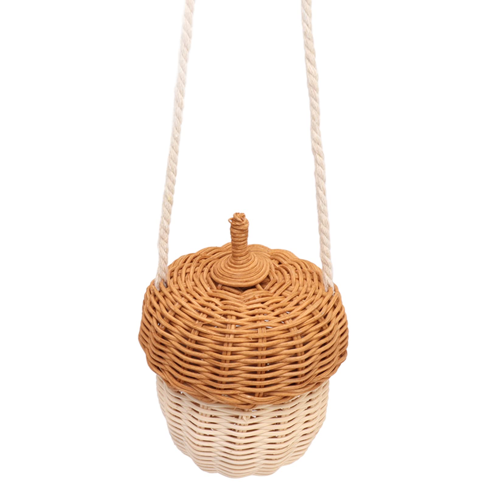 AUNMAS Rattan Woven Basket, Portable Storage Basket with Pine Cone Shape Hand Crafted Wall Hanging Box for Lid Photo Prop Room Decoration (Small Shoulder Bag)