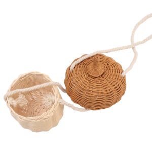 AUNMAS Rattan Woven Basket, Portable Storage Basket with Pine Cone Shape Hand Crafted Wall Hanging Box for Lid Photo Prop Room Decoration (Small Shoulder Bag)