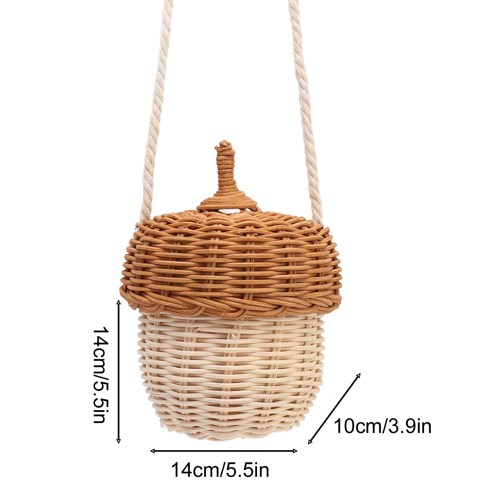 AUNMAS Rattan Woven Basket, Portable Storage Basket with Pine Cone Shape Hand Crafted Wall Hanging Box for Lid Photo Prop Room Decoration (Small Shoulder Bag)