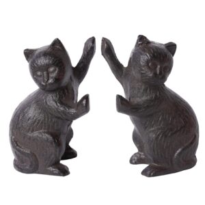 gdyooshow cast iron door stop cat heavy duty door stopper 2pcs black floor decorative statue rustic book stopper heavy bookend (brown rust)