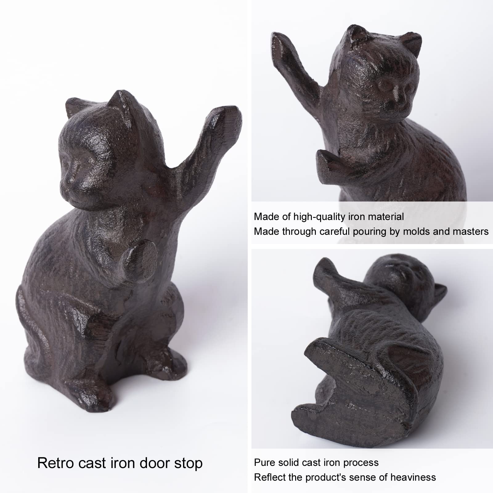 GDYOOSHOW Cast Iron Door Stop Cat Heavy Duty Door Stopper 2Pcs Black Floor Decorative Statue Rustic Book Stopper Heavy Bookend (Brown Rust)