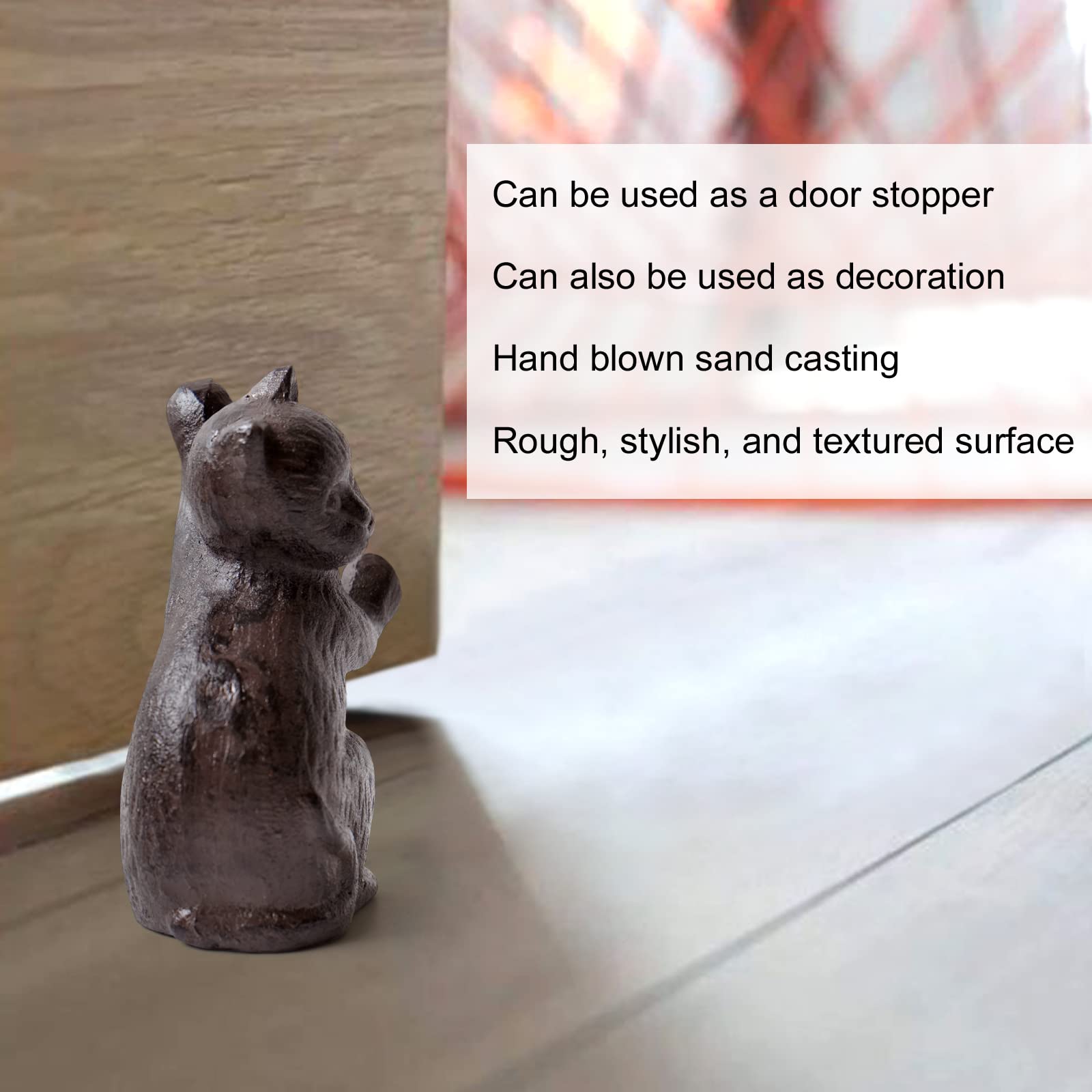 GDYOOSHOW Cast Iron Door Stop Cat Heavy Duty Door Stopper 2Pcs Black Floor Decorative Statue Rustic Book Stopper Heavy Bookend (Brown Rust)