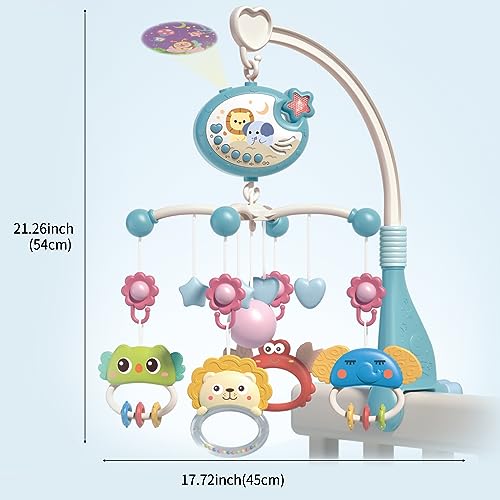 Nutsball Musical Baby Crib Mobile with Lights and Remote Control, Hanging Rotating Animals Rattles and Ceiling Light Projector with Stars, Nursery Toys with 400 Melodies for Ages 0+ Months (Blue)