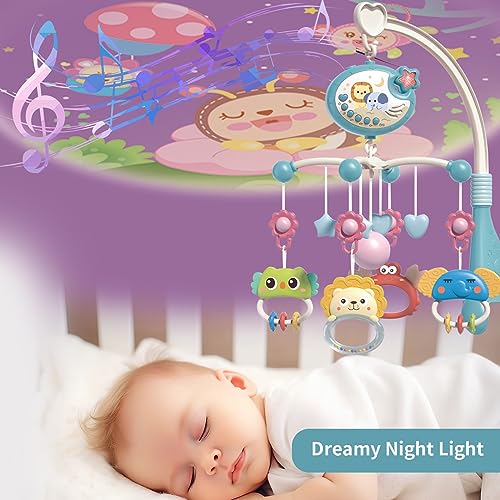 Nutsball Musical Baby Crib Mobile with Lights and Remote Control, Hanging Rotating Animals Rattles and Ceiling Light Projector with Stars, Nursery Toys with 400 Melodies for Ages 0+ Months (Blue)