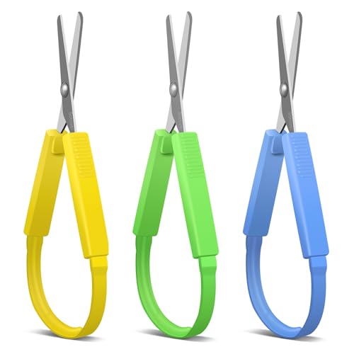 Sokoweii Loop Scissors, Adaptive Design, Preschool Training Scissors, Mini Squeeze Scissors, Lefty Support, (3Pcs)