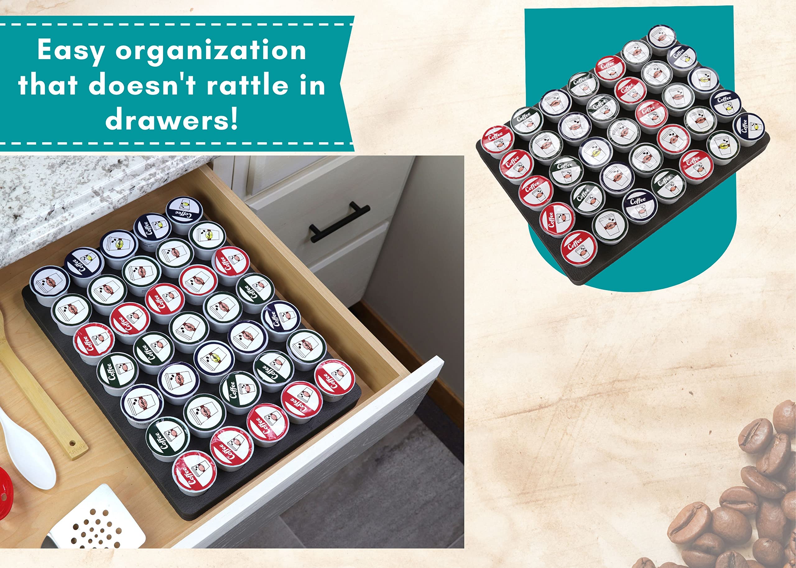 Polar Whale Coffee Pod Storage Organizer Tray Drawer Insert for Kitchen Home Office Waterproof 10.9 x 14.9 Inches Holds 35 Compatible with Keurig K-Cup Durable Dark Gray Foam Made In The USA