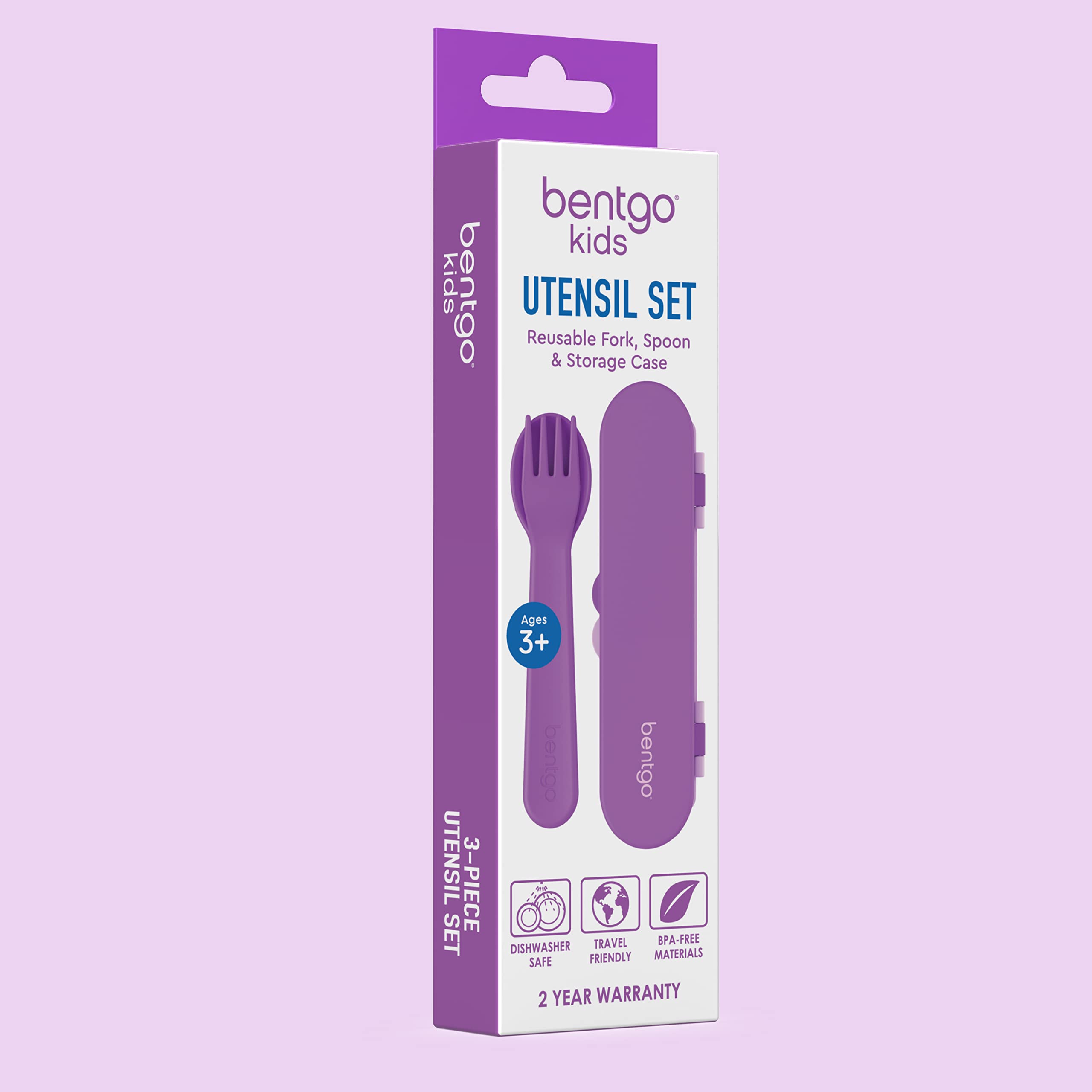 Bentgo® Kids Utensil Set - Reusable Plastic Fork, Spoon & Storage Case - BPA-Free Materials, Easy-Grip Handles, Dishwasher Safe - Ideal for School Lunch, Travel, & Outdoors (Purple)